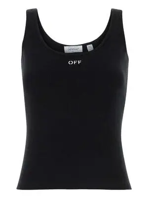 Off-White Stretch Cotton Tank Top - Black