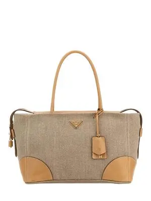 Prada Cappuccino Canvas Shopping Bag - Brown