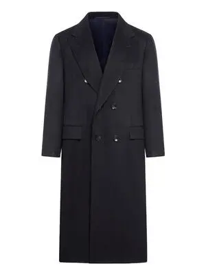 Kiton Double Breasted Cashmere Coat - Blue