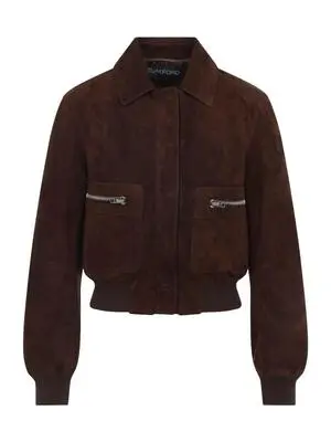 TOM FORD Lamb Suede Bomber Jacket - Brown