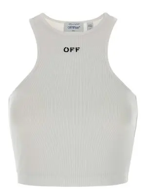 Off-White Stretch Cotton Crop Top - Cream