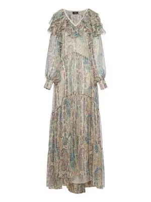 Etro Long Silk Dress With Floral Paisley Pattern - Multicolor
