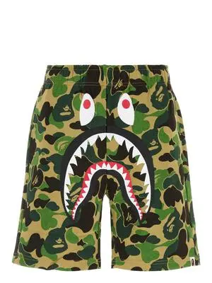 A BATHING APE Printed Cotton Abc Camo Shark Bermuda Shorts - Green