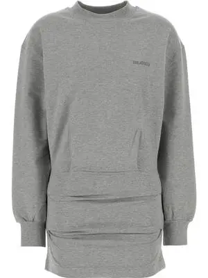 Attico Stretch Cotton Sweatshirt Mini Dress - Gray