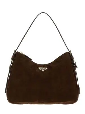 Prada Dark Suede Shoulder Bag - Brown