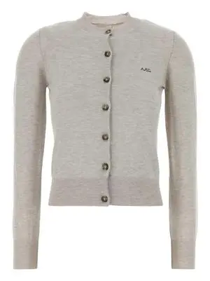 A.p.c. Melange Grey Wool Blend Rosa Cardigan - Gray