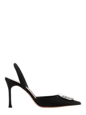 Amina Muaddi Satin Camelia Pumps - Black