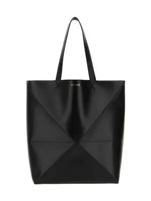 Loewe Loewe Men Black Leather Large Puzzle Fold Shopping Bag Black