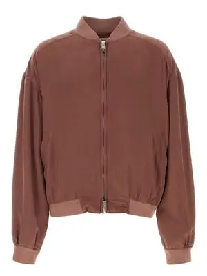 Versace Versace Men Antiqued Pink Silk Bomber Jacket Pink