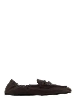 Miu Miu Nappa Leather Ruched Loafers - Brown