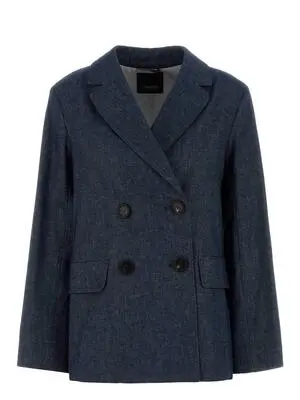 Max Mara Double Breasted Stretch Denim Blazer - Blue