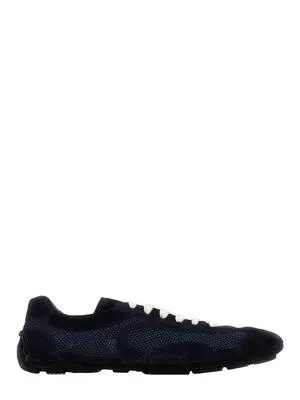 Prada Midnight Suede And Mesh Montecarlo Sneakers - Blue
