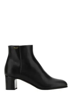 Prada Leather Ankle Boots - Black