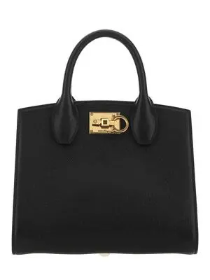 FERRAGAMO Leather The Studio Handbag - Black