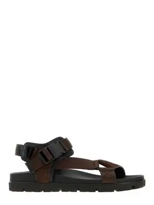Prada Dark Fabric And Suede Sandals - Brown