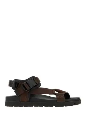 Prada Dark Fabric And Suede Sandals - Brown