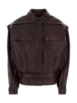 Magda Butrym Burgundy Leather Oversize Jacket - Red