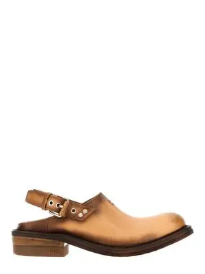 Miu Miu MIU MIU Leather Foule Slippers Brown
