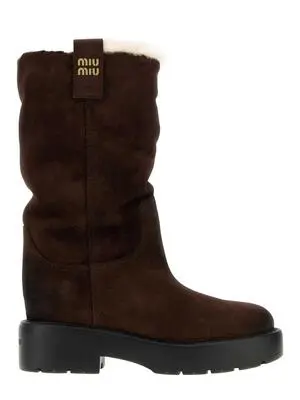 Miu Miu Suede Mid Calf Boots - Brown