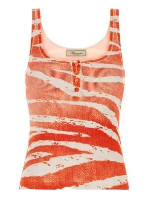 Blumarine Printed Stretch Cotton Tank Top - Multicolor