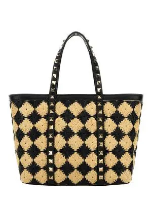 Valentino Garavani Embroidered Raffia Mini Rockstud Handbag - Multicolor
