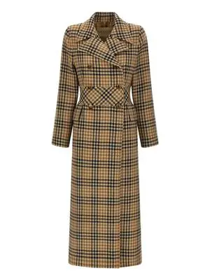 Valentino Garavani Houndstooth Virgin Wool Long Coat - Brown