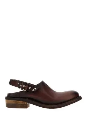 Miu Miu Leather Foulé Slingback Slippers - Brown