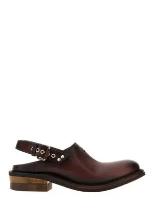 Miu Miu Leather Foulé Slingback Slippers - Brown