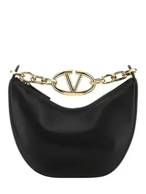 Valentino Garavani Leather Small Hobo Vlogo Moon Handbag - Black
