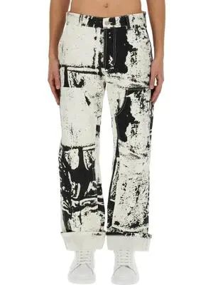 Alexander McQueen Fold Print Workwear Denim Trousers - White
