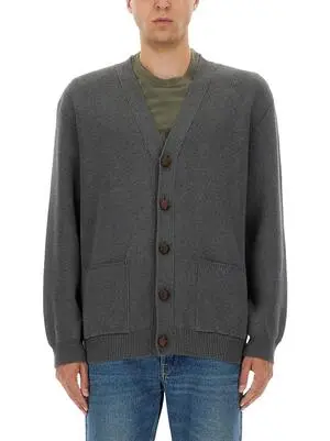 GOLDEN GOOSE Logo Lapel Cardigan - Gray