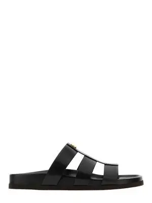 Valentino Garavani Leather Vlogo Slippers - Black