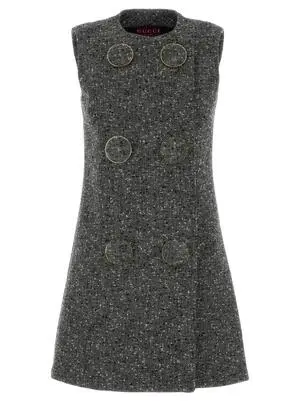 Gucci Melange Wool Blend Mini Dress - Gray