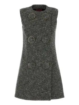 Gucci Melange Wool Blend Mini Dress - Gray