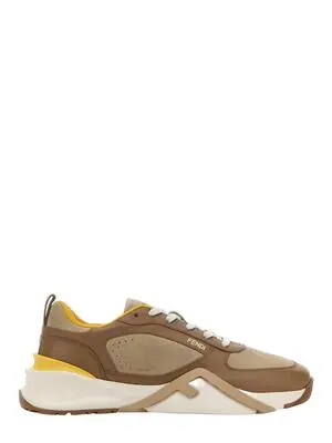 Fendi Two-tone Leather And Suede Flow Sneakers - Multicolor