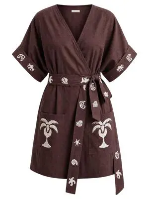 PALM COLLECTIVE Patina Wrap Dress Chocolate - Brown