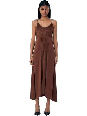 Prada Crepe Satin Midi Dress - Brown