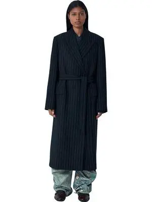 Acne Studios Belted Pinstripe Coat - Black