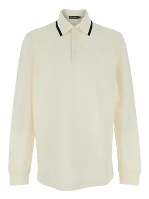 Dolce & Gabbana White T-shirt 'ml Piquet' With Classic Collar And Long Sleeves In Tech Fabric - Multicolor