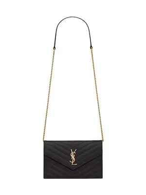 Saint Laurent Classic Cassandre Chain Envelope Clutch In Grain De Poudre Leather - Black