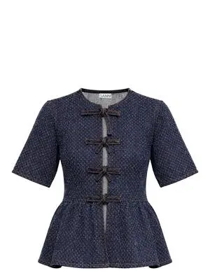 GANNI Organic Cotton Peplum Blouse - Blue