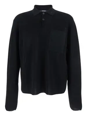 Jacquemus Black Polo Shirt With Tone-on-tone Logo On Front In Cotton Knit - Multicolor