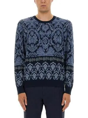 Etro Cotton Jacquard Knit Pullover - Blue