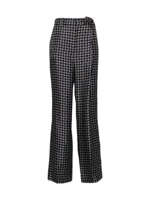 Prada Paisley Print Silk Satin Tailored Trousers - Blue