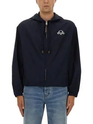 Moschino Nylon Zip-up Hooded Jacket - Blue