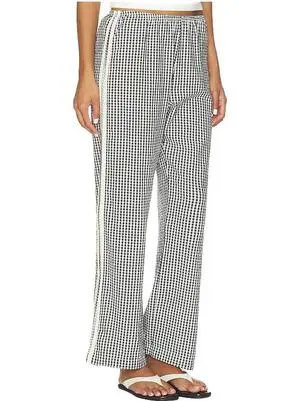 Donni. The Cotton Gingham Stripe Crop Pant In Black - Jet