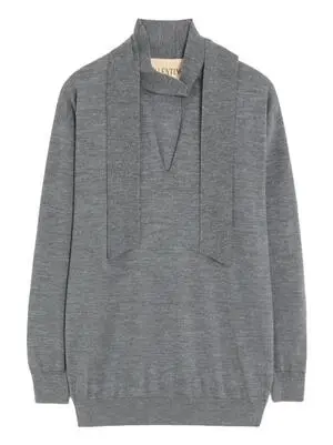 Valentino Garavani Long-sleeved Fine Knit Sweater With Decorative Bow - Grey