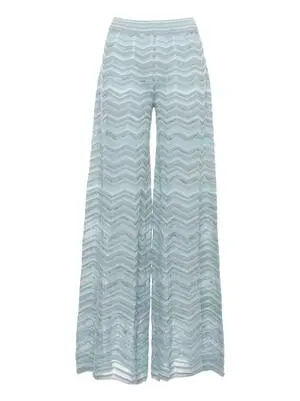 D.exterior Metallic Chevron Wide-leg Pants - Light Blue