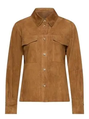 Marella Nubuck Long-sleeve Button-down Shirt - Camel