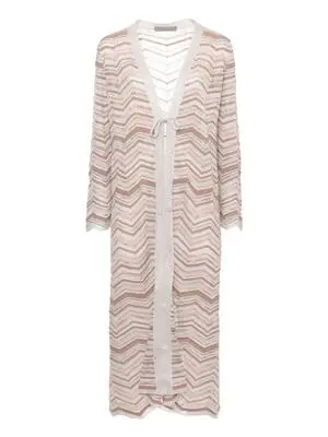 D.exterior Lurex Chevron Long Cardigan - Light Brown